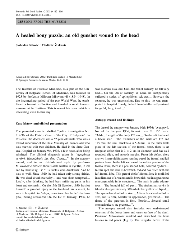 (PDF) A healed bony puzzle: an old gunshot wound to the head