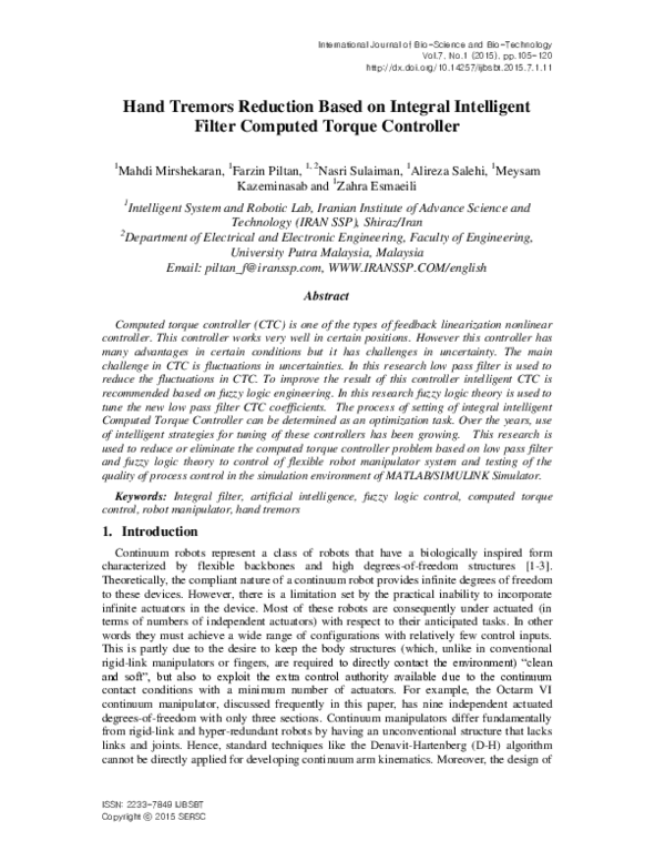 (PDF) Hand Tremors Reduction Based on Integral Intelligent Filter ...