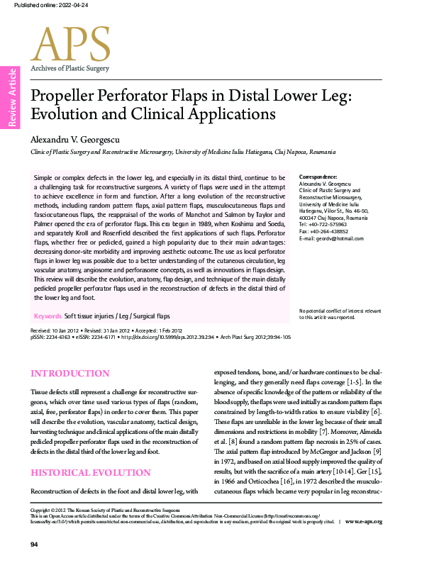 (PDF) Propeller perforator flaps in distal lower leg: evolution and ...
