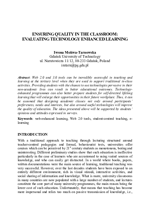 (PDF) Ensuring Quality in the Classroom: Evaluating Technology Enhanced ...
