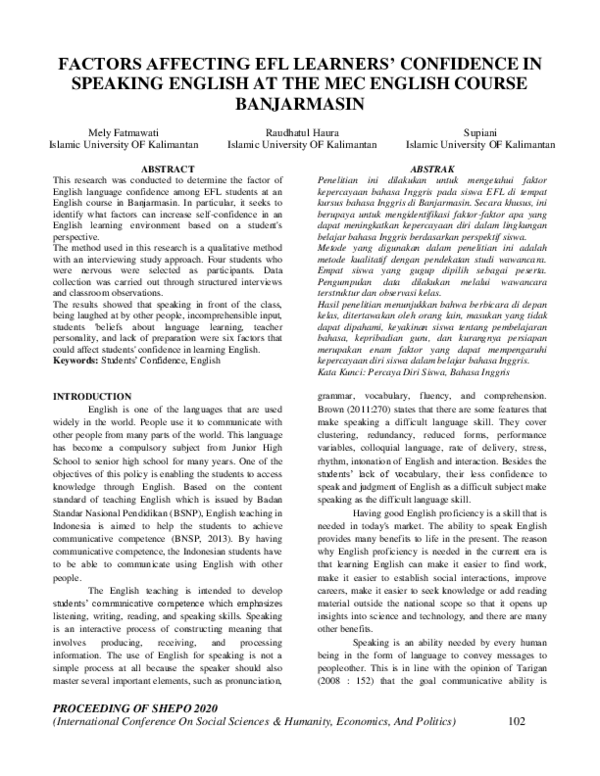 (PDF) Factors Affecting Efl Learners’ Confidence in Speaking English at ...