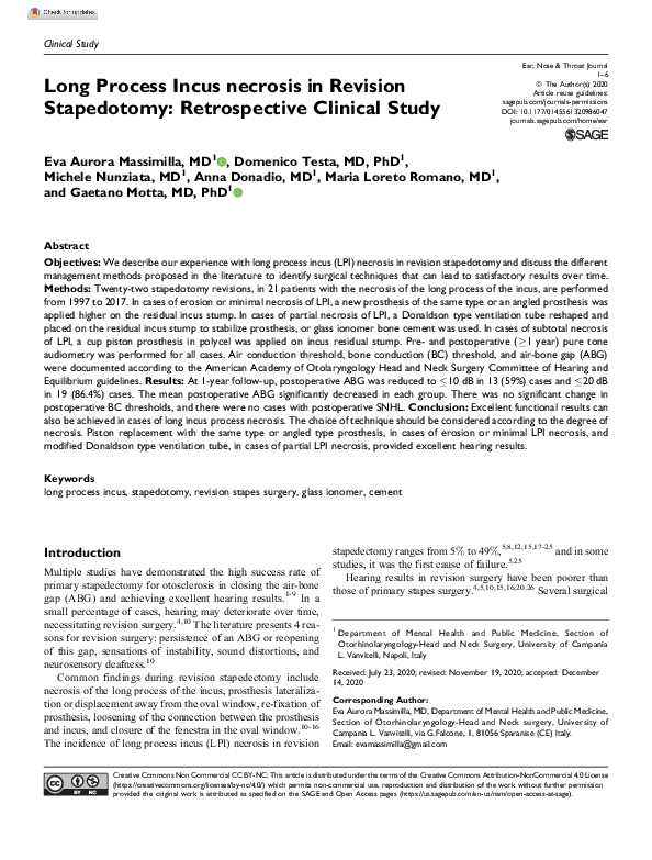 (PDF) Long Process Incus necrosis in Revision Stapedotomy ...