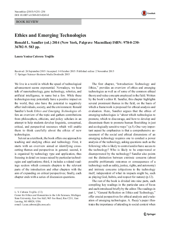 (PDF) Ethics and Emerging Technologies
