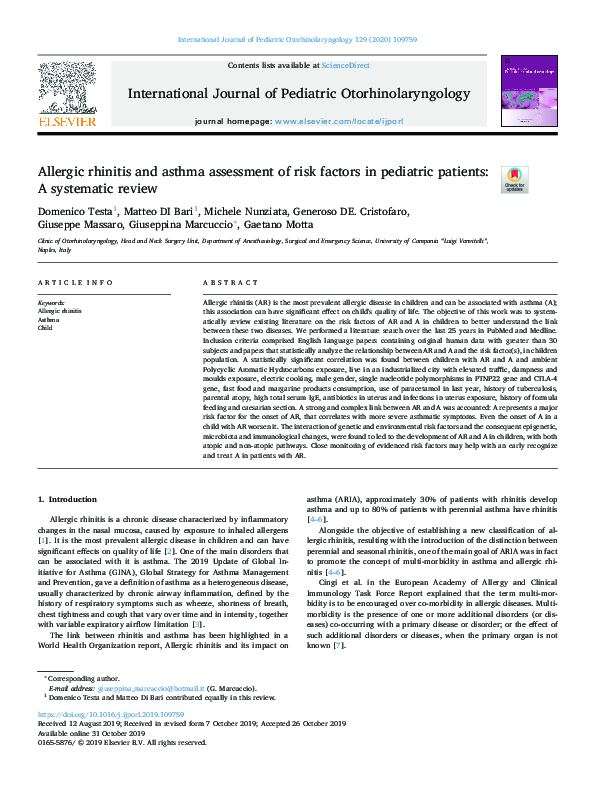 (PDF) Allergic rhinitis and asthma assessment of risk factors in ...