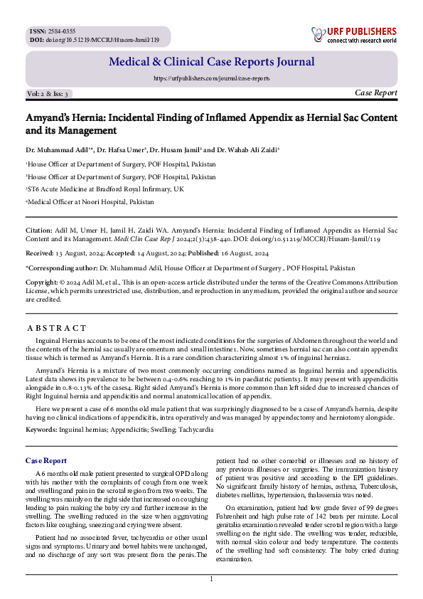 (PDF) Amyand's Hernia: Incidental Finding of Inflamed Appendix as ...