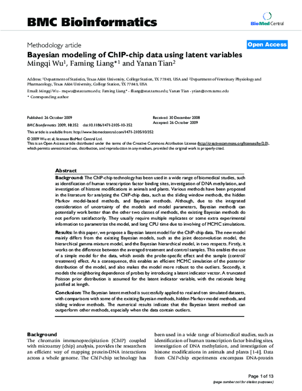 Pdf Bayesian Modeling Of Chip Chip Data Using Latent Variables