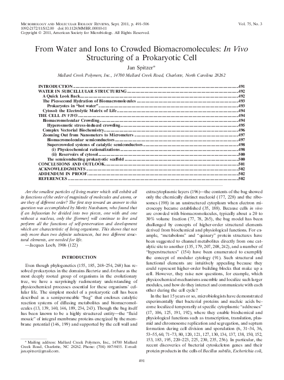 (PDF) From Water and Ions to Crowded Biomacromolecules: In Vivo ...