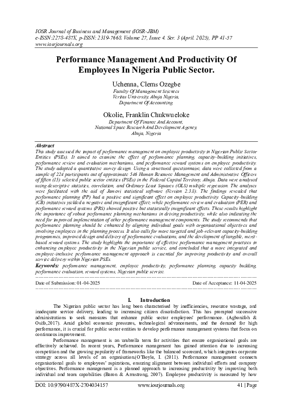 (PDF) Performance Management And Productivity Of Employees In Nigeria ...