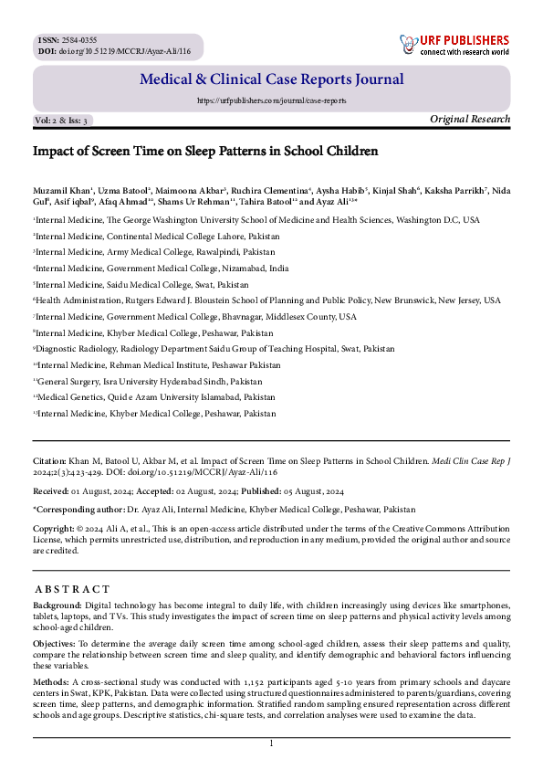 (PDF) Impact of Screen Time on Sleep Patterns in School Children