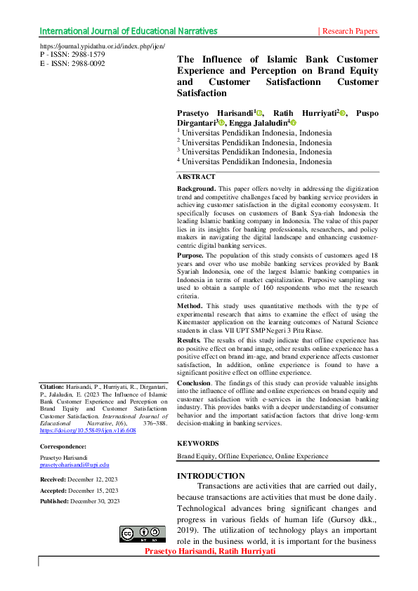 (PDF) The Influence of Islamic Bank Customer Experience and Perception ...