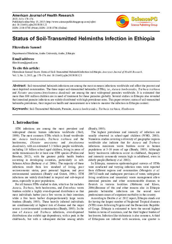 (PDF) Status of Soil-Transmitted Helminths Infection in Ethiopia