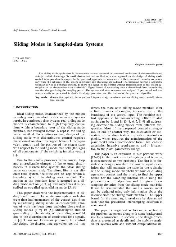 (PDF) Sliding modes in sampled-data systems
