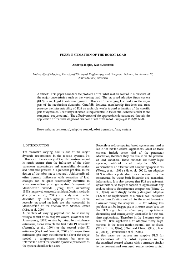 (PDF) Fuzzy Estimation of the Robot Load