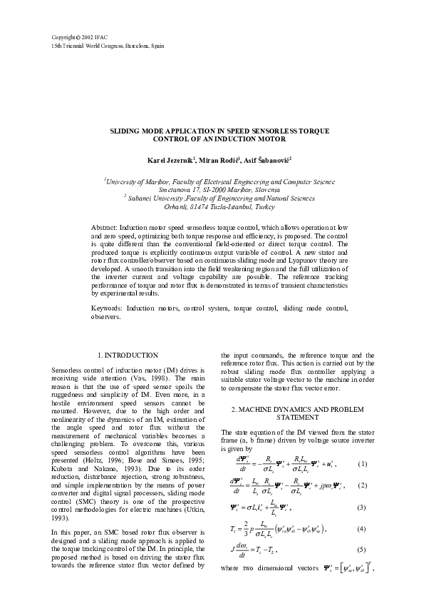 (PDF) Sliding Mode Application in Speed Sensorless Torque Control of an Induction Motor