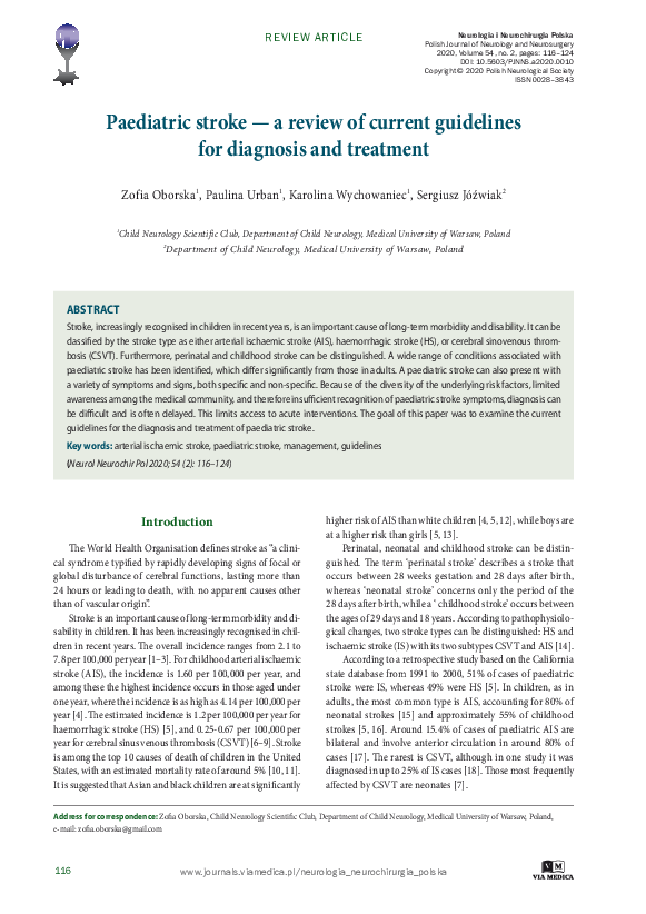(PDF) Paediatric stroke — a review of current guidelines for diagnosis ...