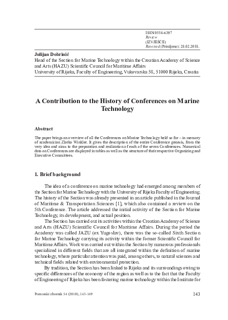 (PDF) A Contribution to the History of Conferences on Marine Technology
