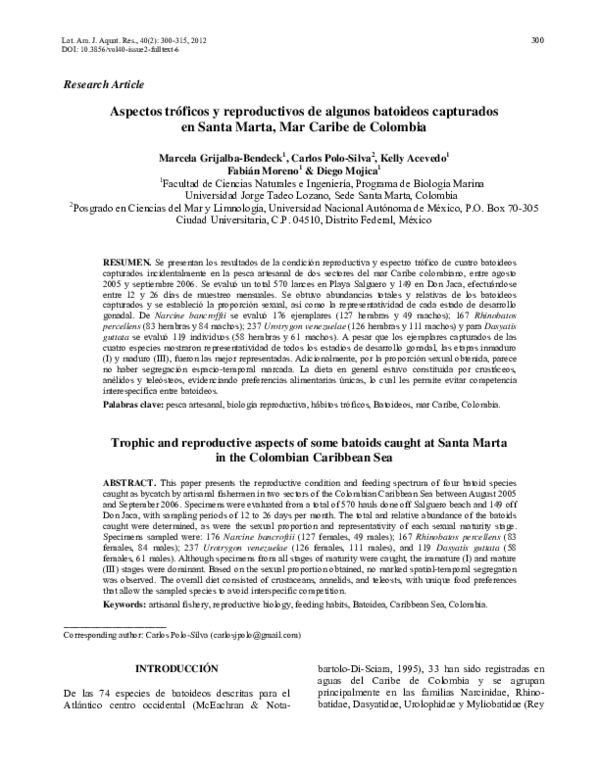 (PDF) Aspectos troficos y reproductivos de algunos batoideos capturados ...