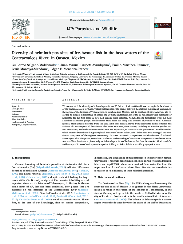 (PDF) Diversity of helminth parasites of freshwater fish in the ...