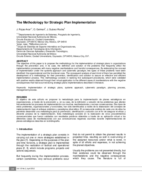 (PDF) The Methodology for Strategic Plan Implementation