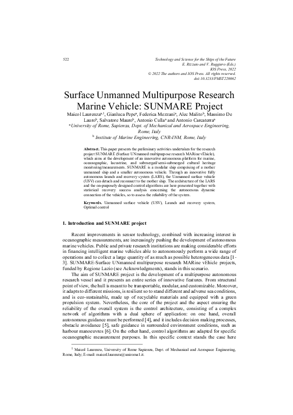 (PDF) Surface Unmanned Multipurpose Research Marine Vehicle: SUNMARE ...