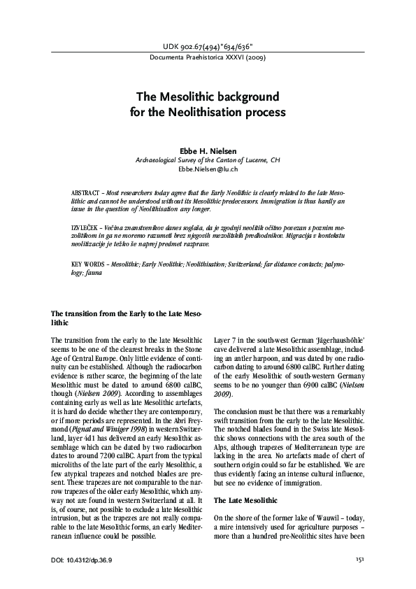 (PDF) The Mesolithic background for the Neolithisation process