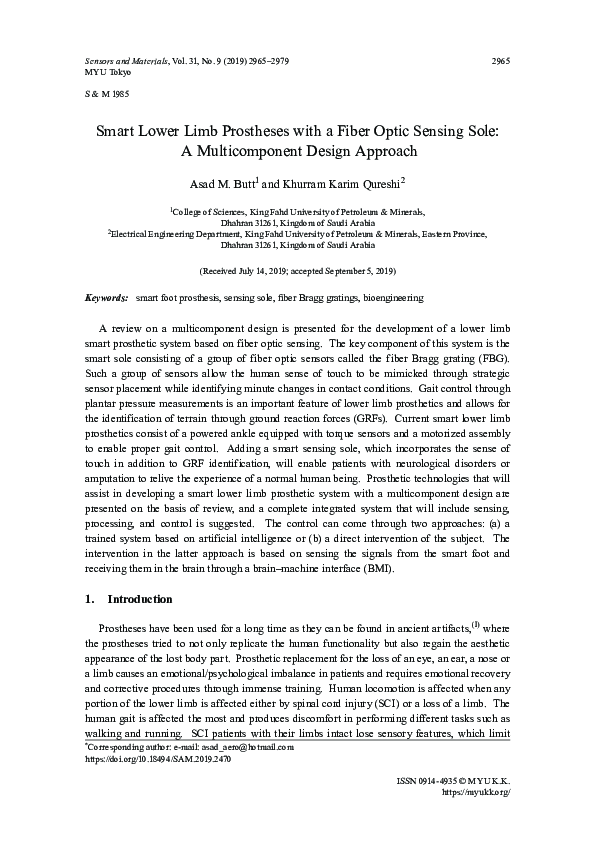 (PDF) Smart Lower Limb Prostheses with a Fiber Optic Sensing Sole: A Multicomponent Design Approach
