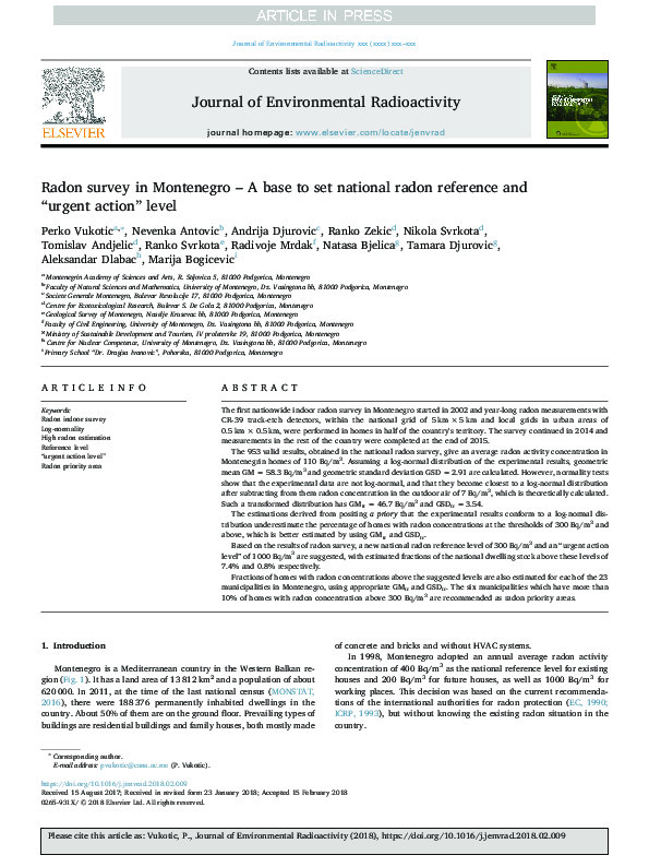 (PDF) Radon survey in Montenegro – A base to set national radon ...
