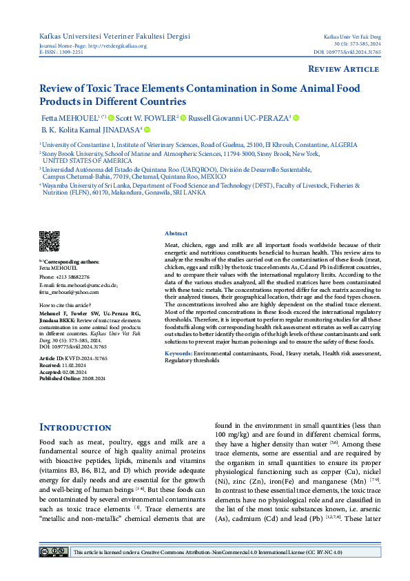 (PDF) Review of Toxic Trace Elements Contamination in Some Animal Food ...