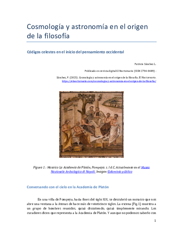 (PDF) Cosmología y astronomía en el origen de la filosofía, Códigos ...