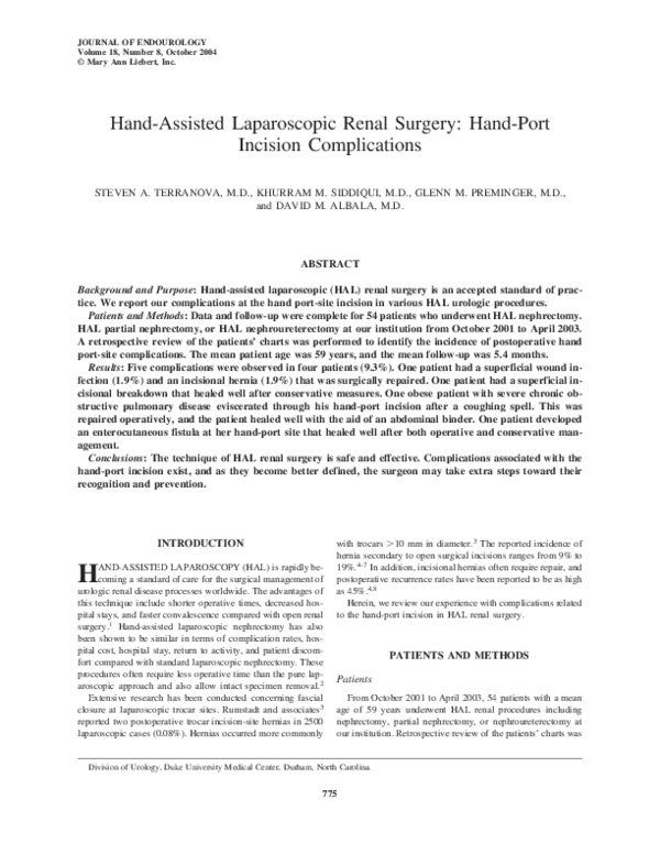 (PDF) Hand-Assisted Laparoscopic Renal Surgery: Hand-Port Incision ...