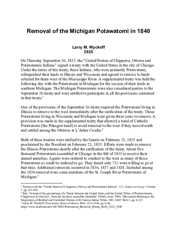 (PDF) Removal of the Michigan Potawatomi in 1840