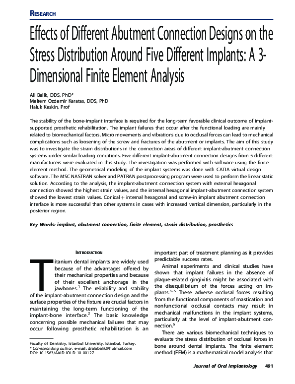 (PDF) Effects of Different Abutment Connection Designs on the Stress ...