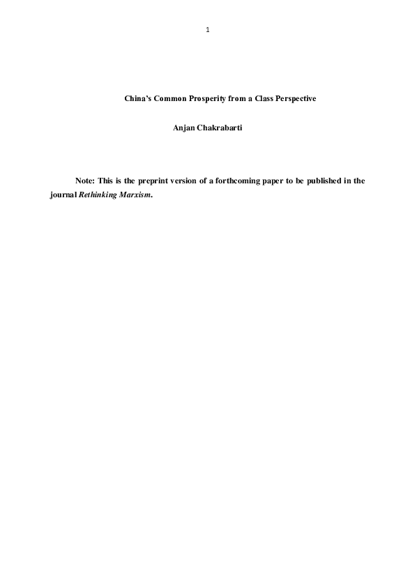 (PDF) China's Common Prosperity from a Class Perspective
