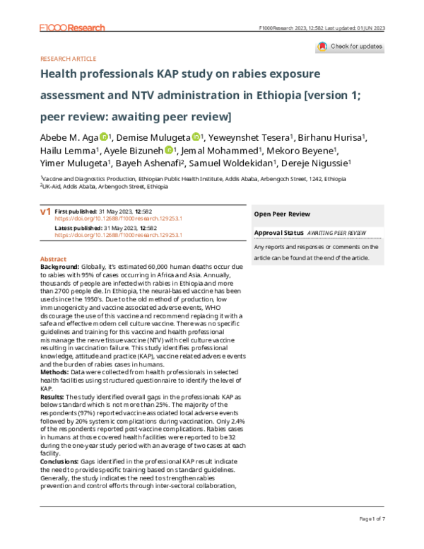 (PDF) Health professionals KAP study on rabies exposure assessment and NTV administration in ...