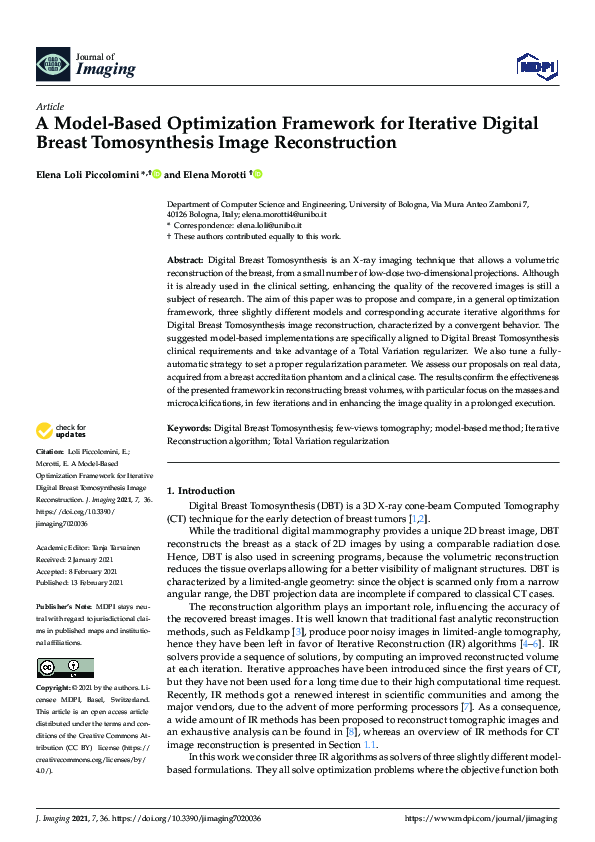 (PDF) A Model-Based Optimization Framework for Iterative Digital Breast Tomosynthesis Image ...