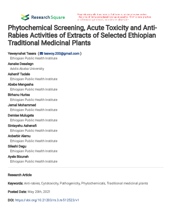 (PDF) Phytochemical Screening, Acute Toxicity and Anti-Rabies Activities of Extracts of Selected ...