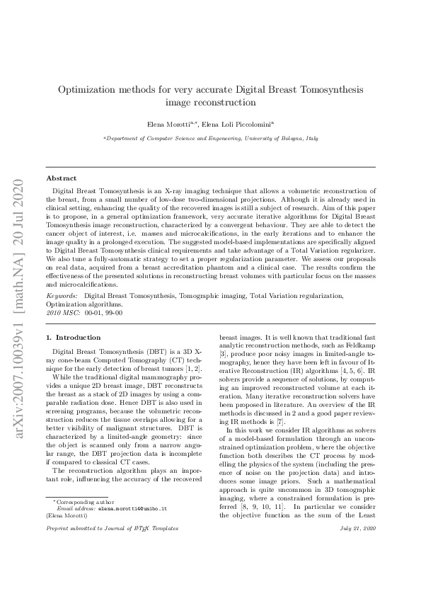 (PDF) Optimization methods for very accurate Digital Breast ...