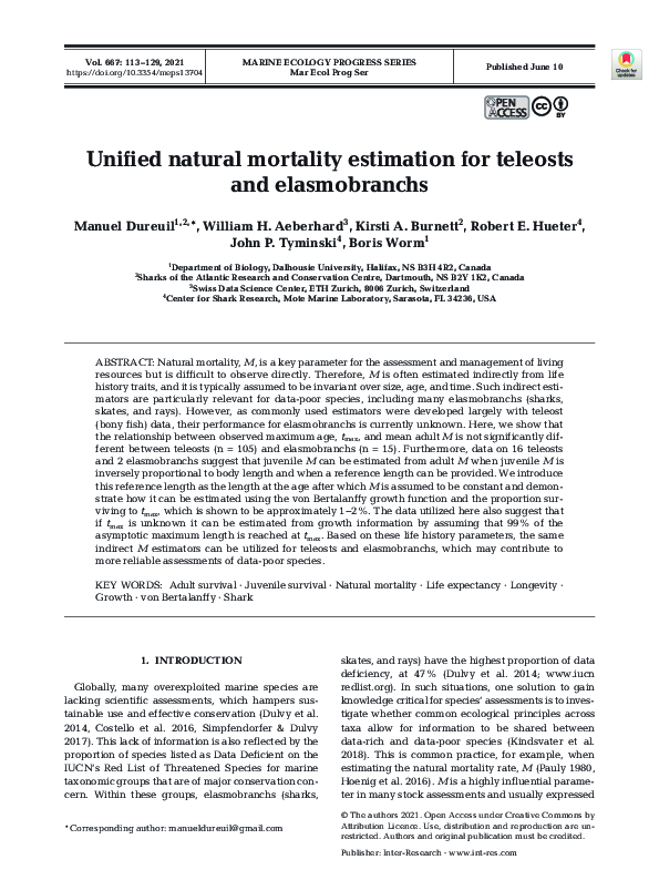 (PDF) Unified natural mortality estimation for teleosts and elasmobranchs