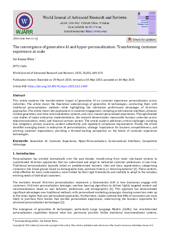 (PDF) The convergence of generative AI and hyper-personalization: Transforming customer ...