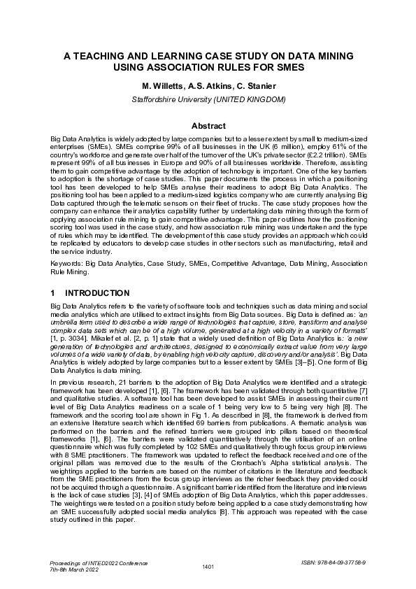 (PDF) A Teaching and Learning Case Study on Data Mining Using Association Rules for SMEs