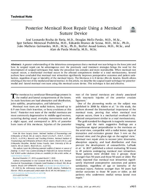 (PDF) Posterior Meniscal Root Repair Using a Meniscal Suture Device
