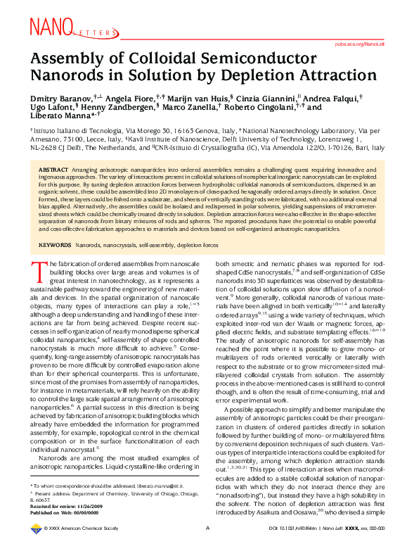 (PDF) Assembly of Colloidal Semiconductor Nanorods in Solution by ...