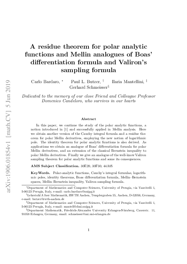 (PDF) A residue theorem for polar analytic functions and Mellin ...