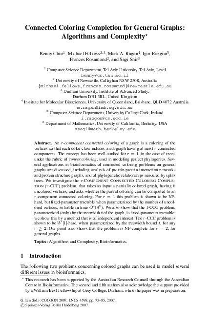(PDF) Connected Coloring Completion for General Graphs: Algorithms and Complexity