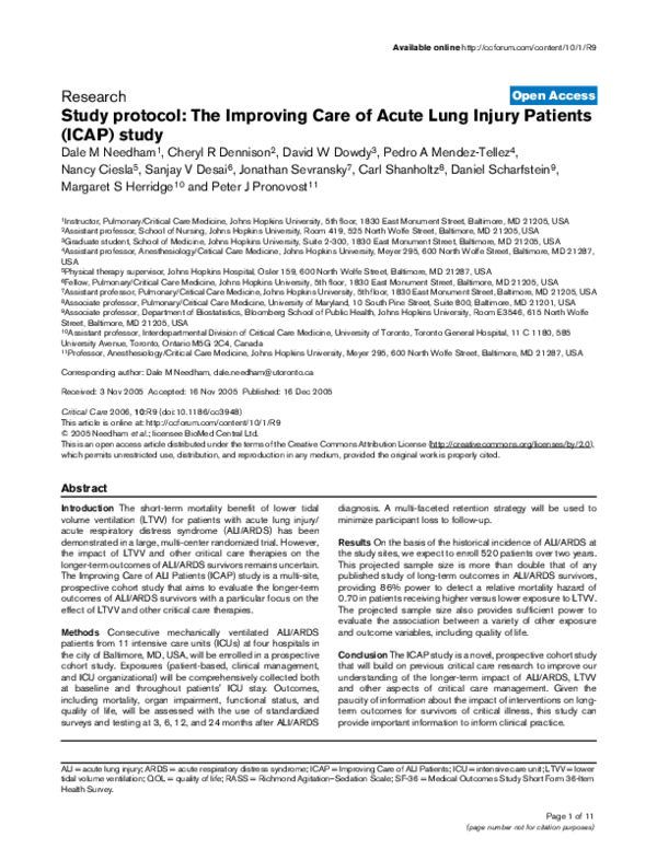 (PDF) Study protocol: The Improving Care of Acute Lung Injury Patients (ICAP) study