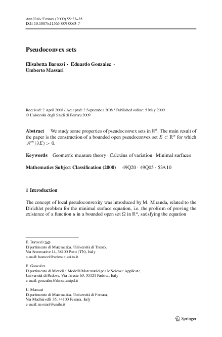 (PDF) Pseudoconvex sets