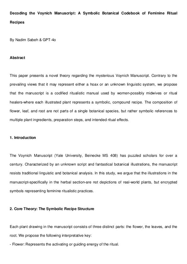 (PDF) Decoding the Voynich Manuscript: A Symbolic Botanical Codebook of ...
