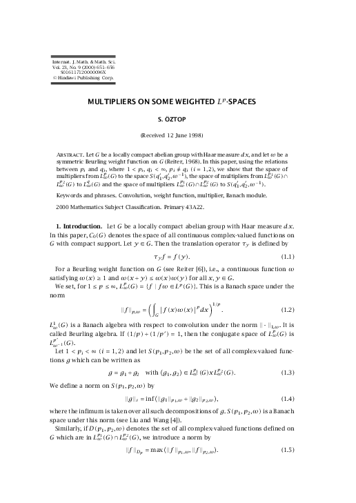 (PDF) Multipliers on some weighted Lp-spaces