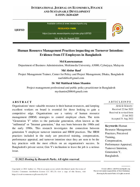 (PDF) Human Resource Management Practices impacting on Turnover Intention: Evidence from IT ...