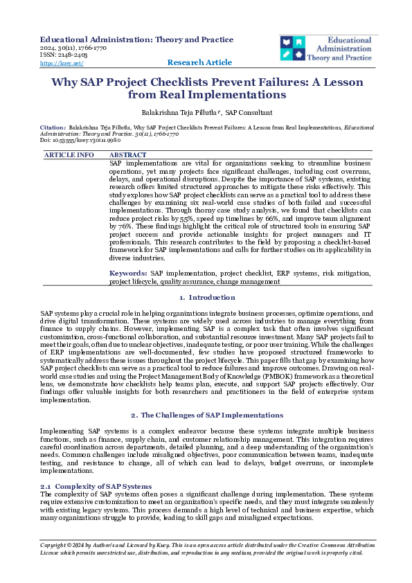 (PDF) Why SAP Project Checklists Prevent Failures: A Lesson from Real ...